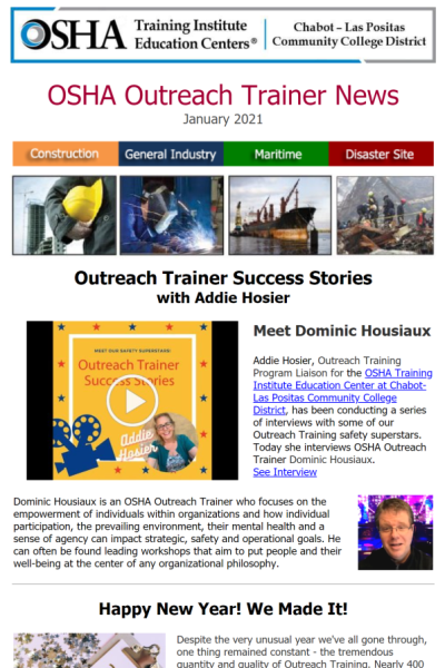 Outreach Program News - OSHA Training Institute Education Center | CLPCCD